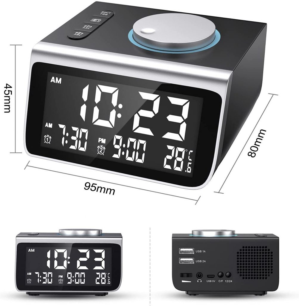 Digital Alarm Clock Radio – 0-100% Dimmer, Dual Alarm with Weekday ...